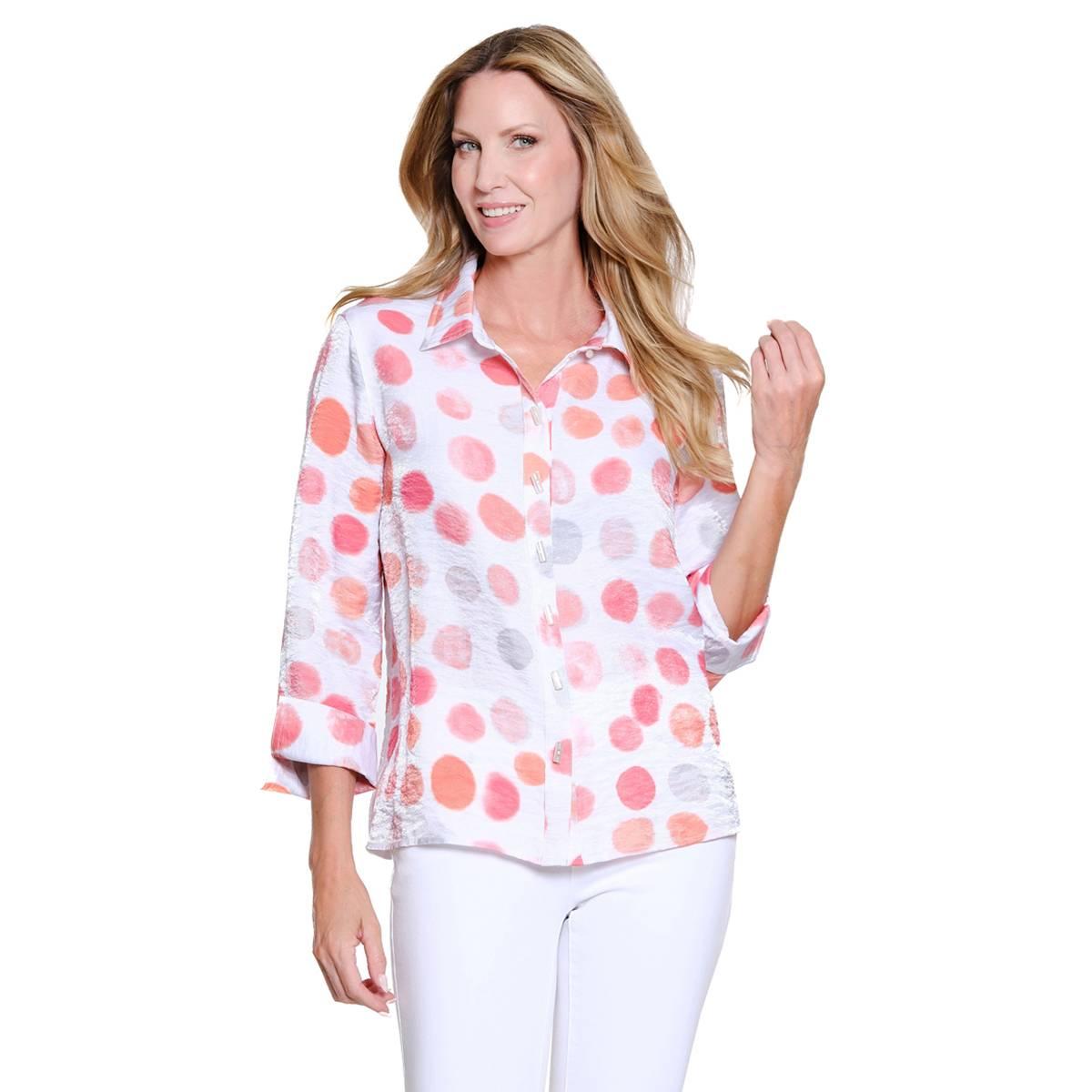 Click here for Petite Multiples 3/4 Cuff Sleeve Button Front Dot... prices