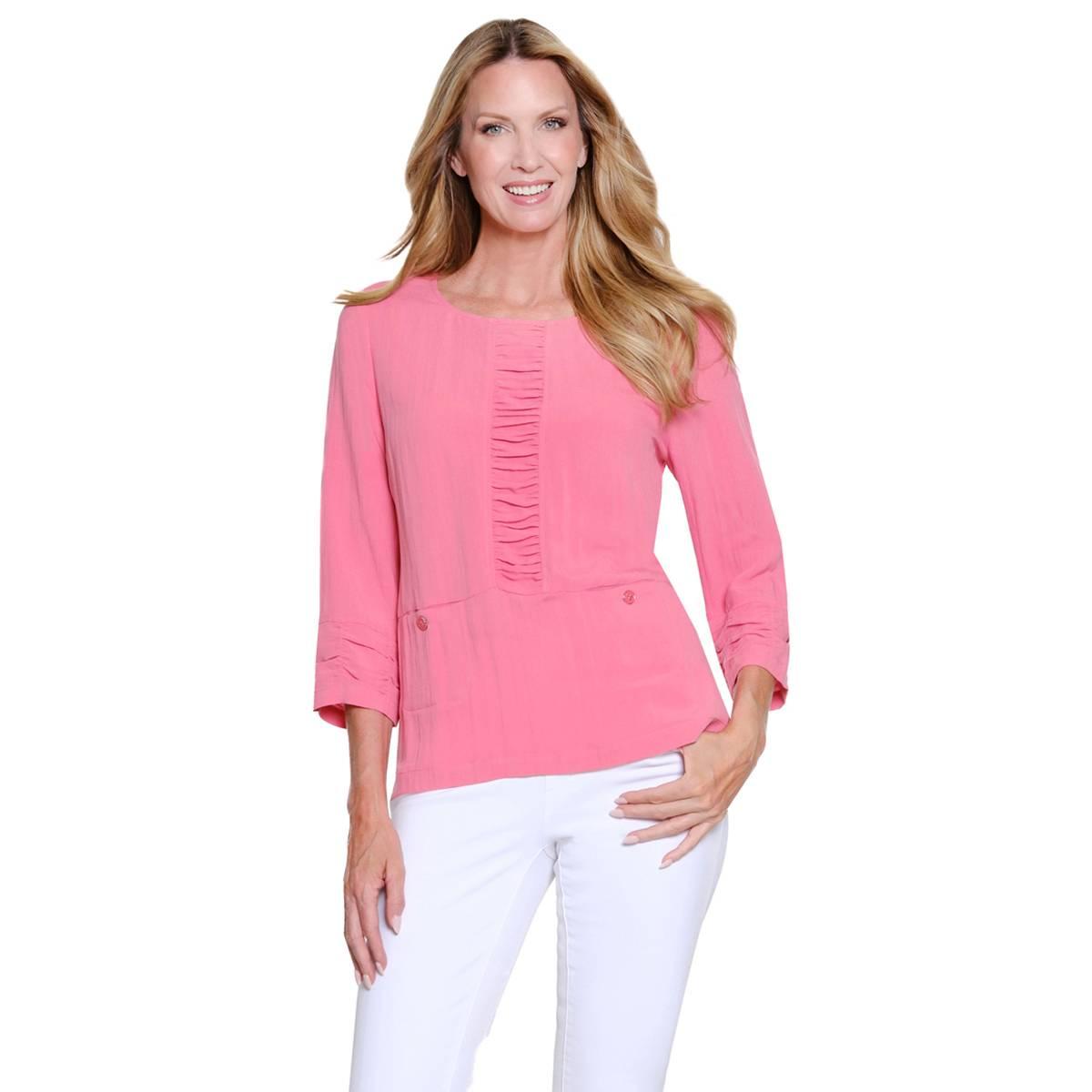 Click here for Womens Multiples 3/4 Shirred Sleeve Pleated Placke... prices