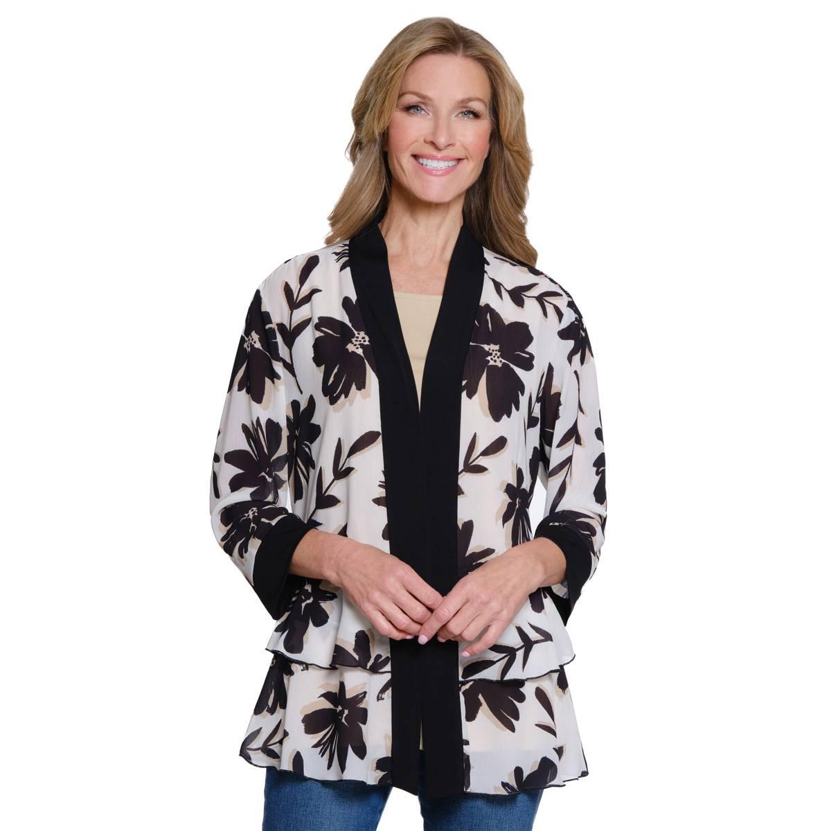 Click here for Petite Multiples 3/4 Sleeve Floral with Solid Trim... prices