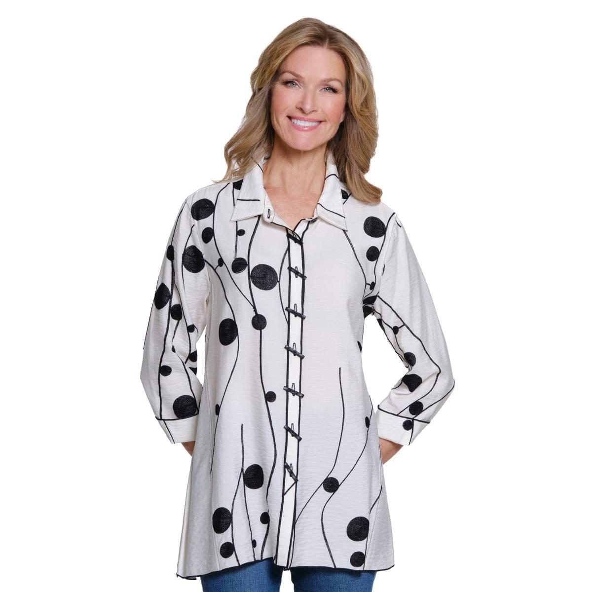 Click here for Womens Multiples 3/4 Sleeve Dot Line Button Front... prices