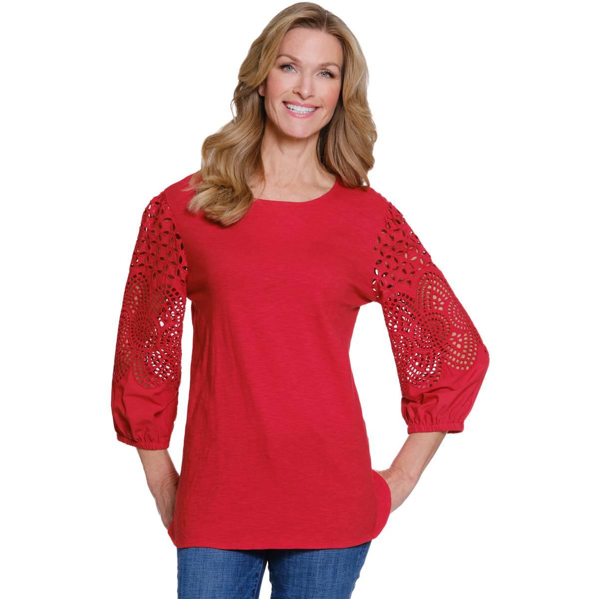 Click here for Womens Multiples 3/4 Embroidered Sleeve Crew Neck... prices