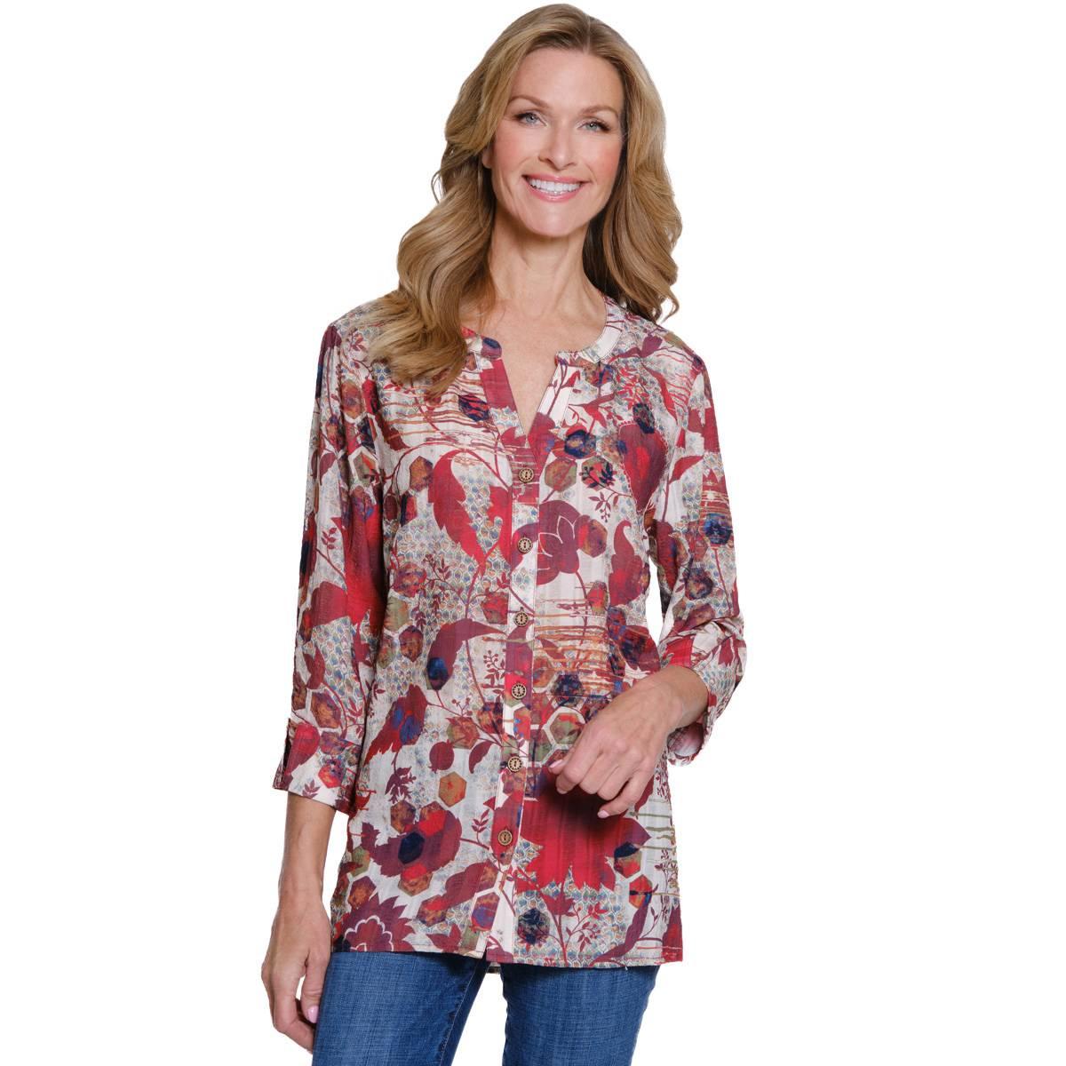 Click here for Womens Multiples 3/4 Cuff Sleeve Floral Split Neck... prices