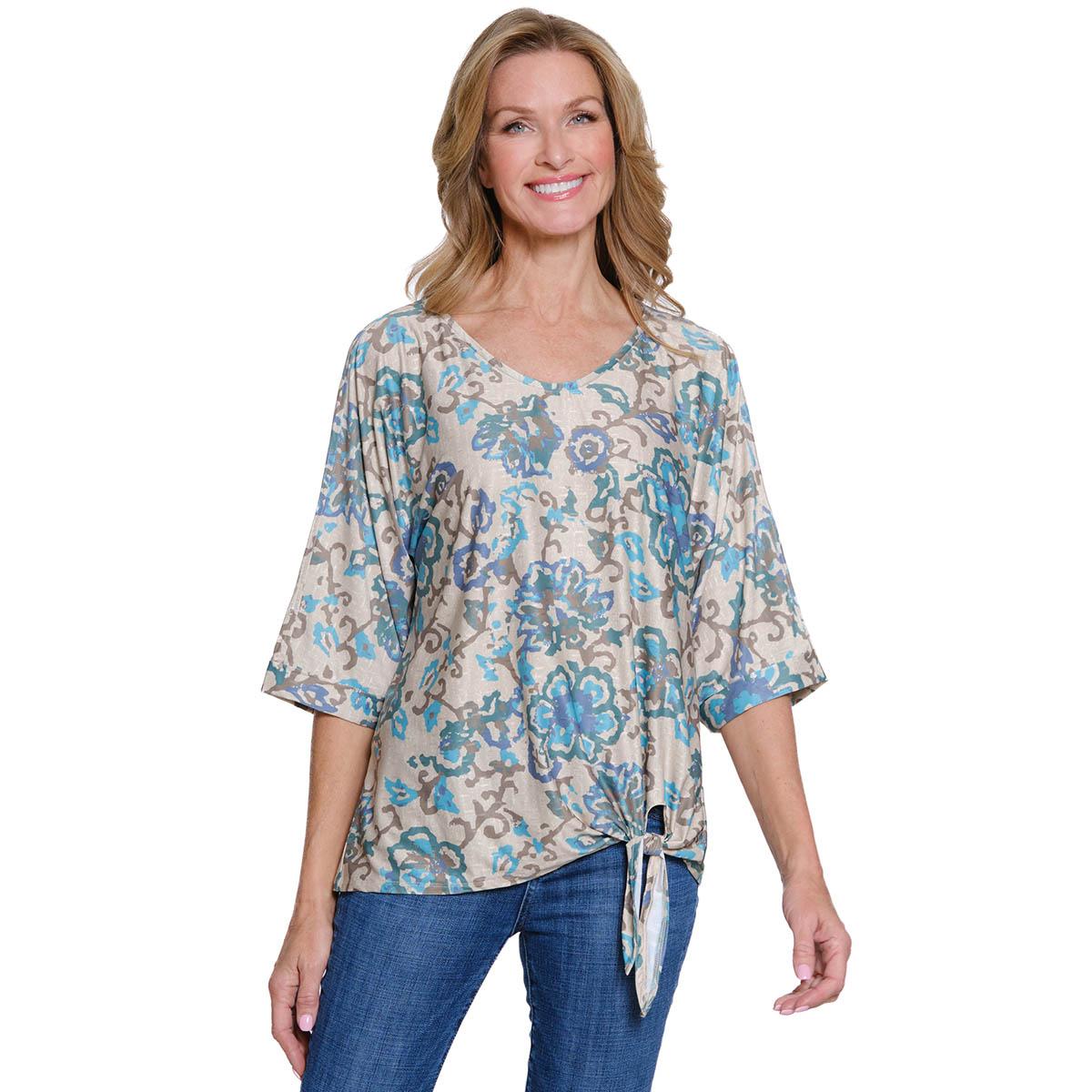 Click here for Womens Multiples Dolman Sleeve Floral Abstract Tie... prices