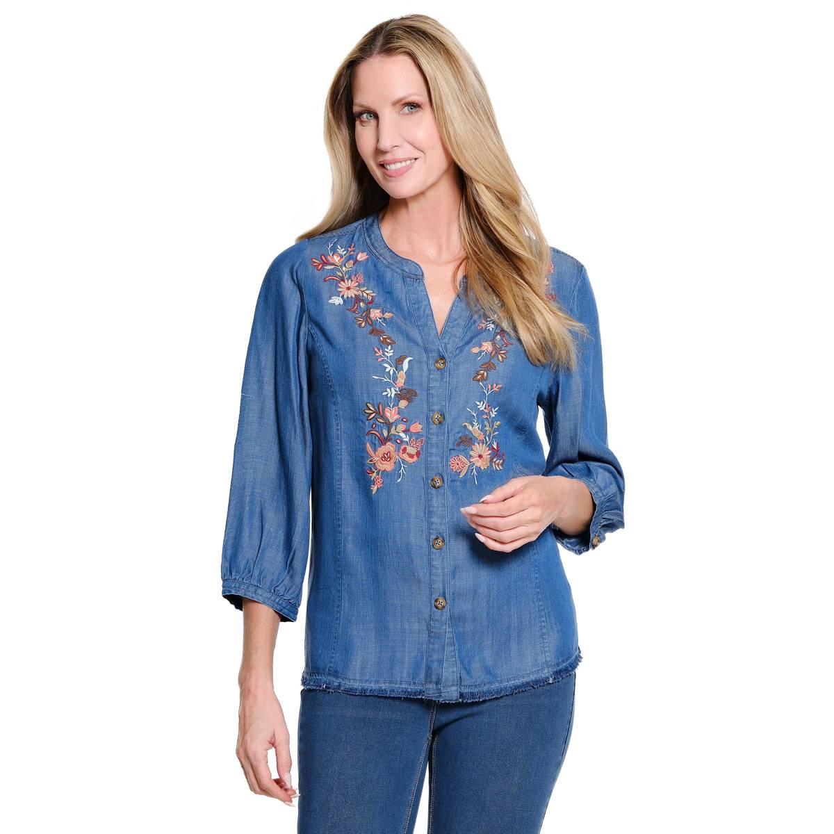 Click here for Womens Multiples 3/4 Sleeve Floral Embroidery Deni... prices