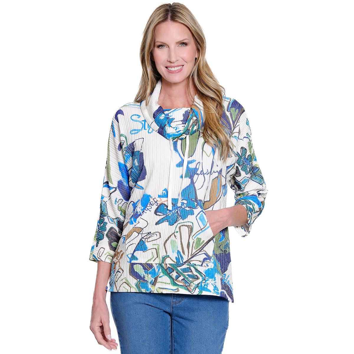 Click here for Womens Multiples 3/4 Sleeve Drawstring Cowl Neck A... prices