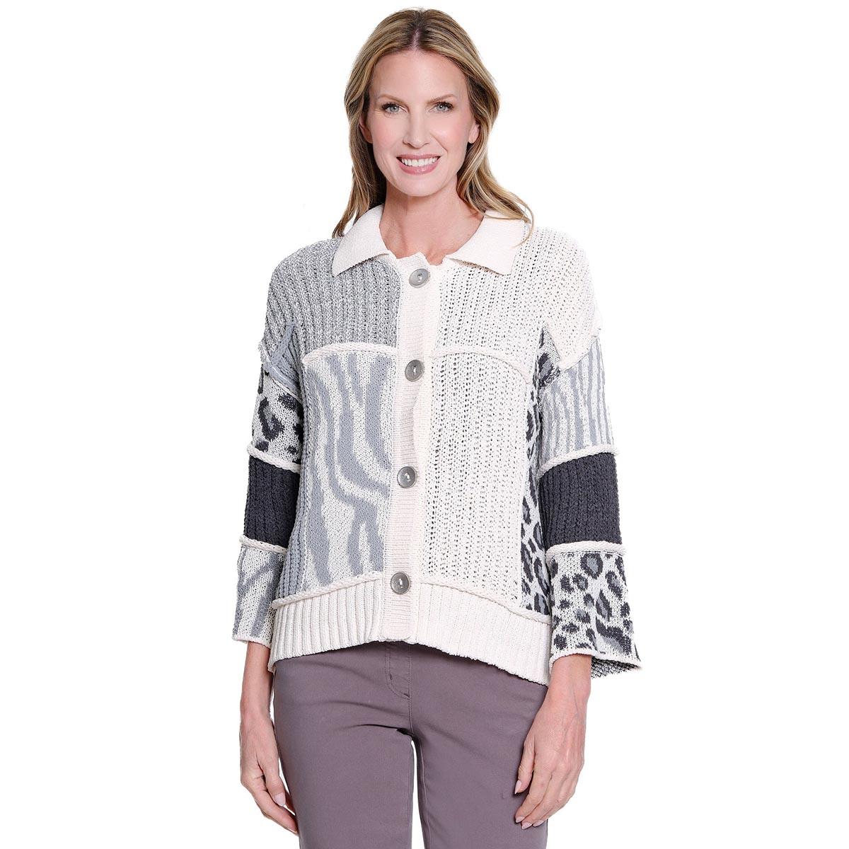 Click here for Petite Multiples 3/4 Sleeve Patchwork Button Front... prices