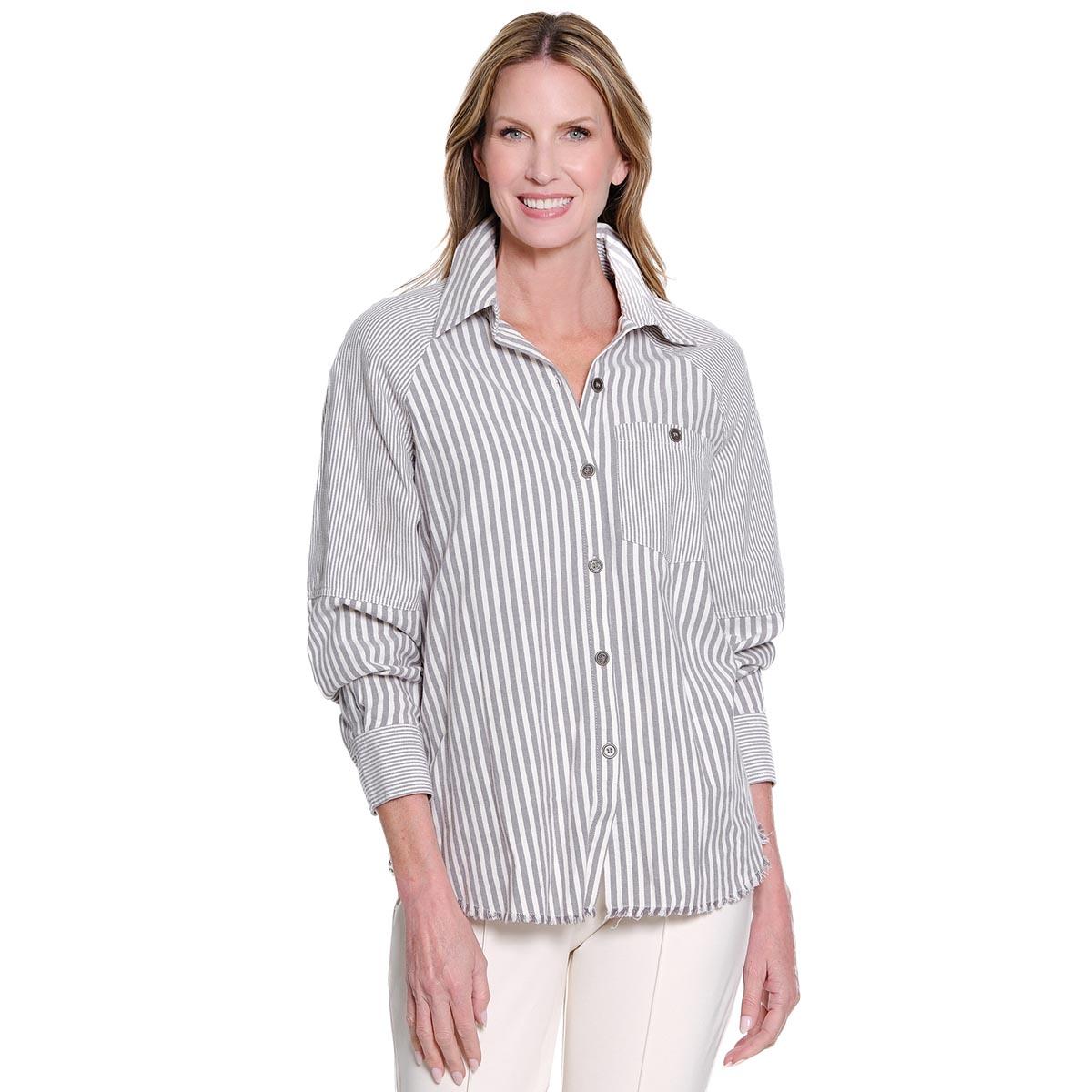 Click here for Womens Multiples Long Sleeve Yarn Dye Splice Strip... prices