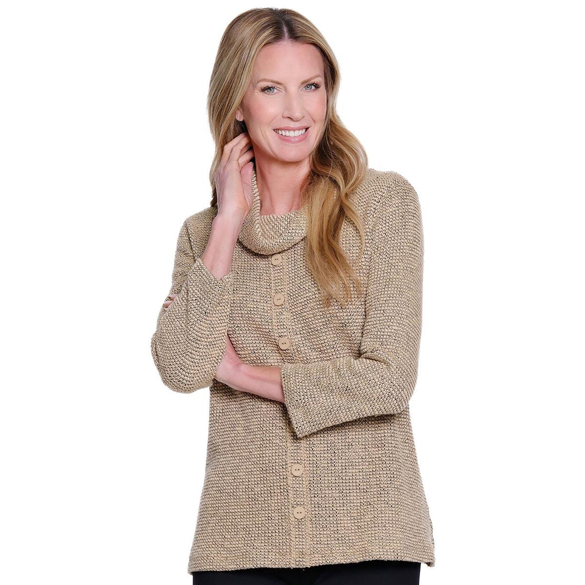 Click here for Womens Multiples 3/4 Sleeve Cowl Neck Faux Button... prices