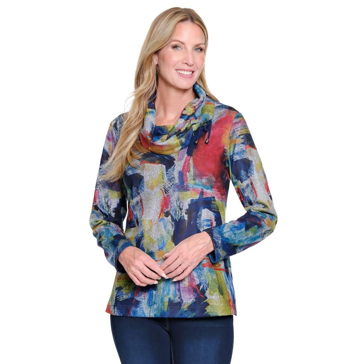 Click here for Petite Ali Miles Brushstroke Drawstring Cowl Neck... prices