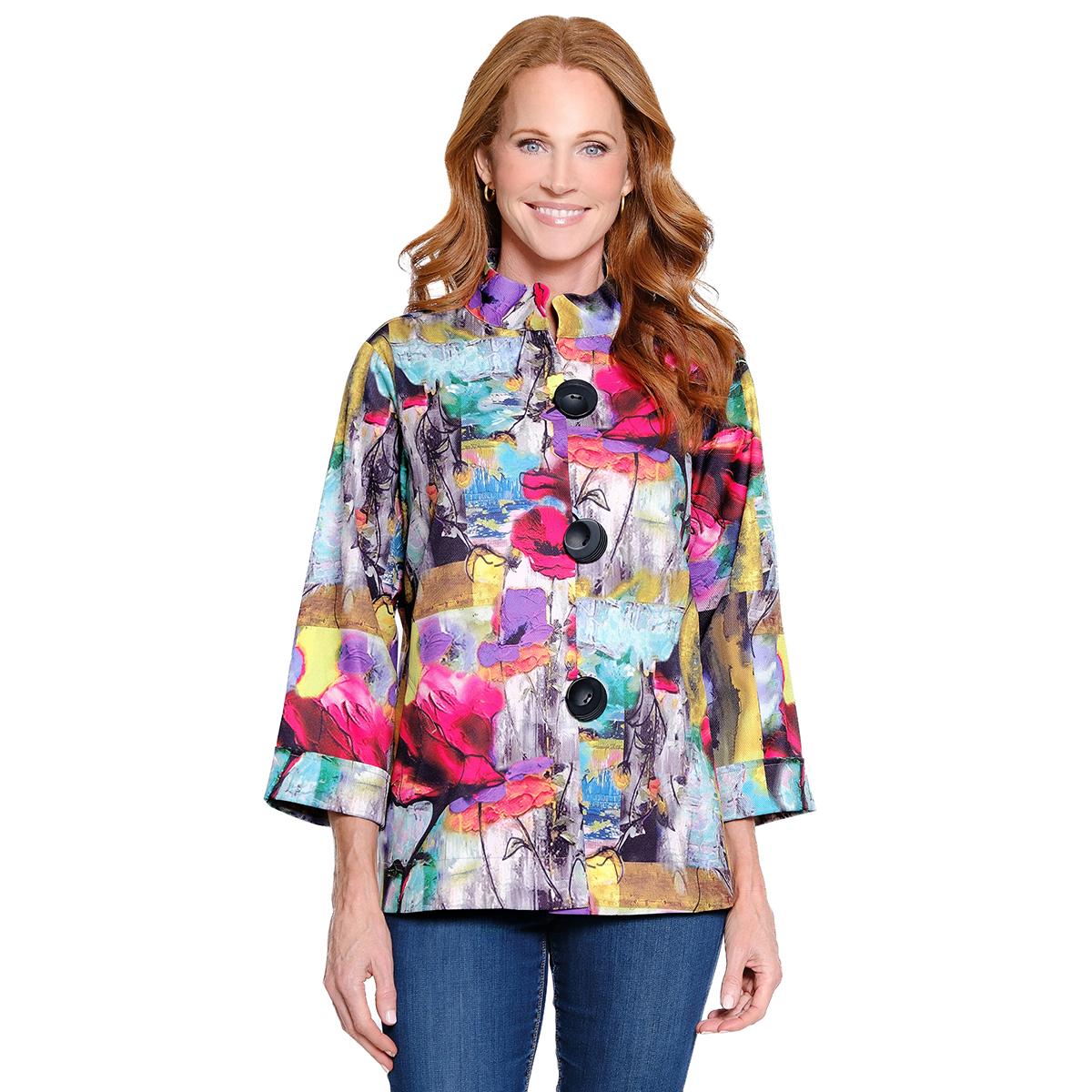 Click here for Petite Ali Miles 3/4 Sleeve Abstract Floral Big Bu... prices