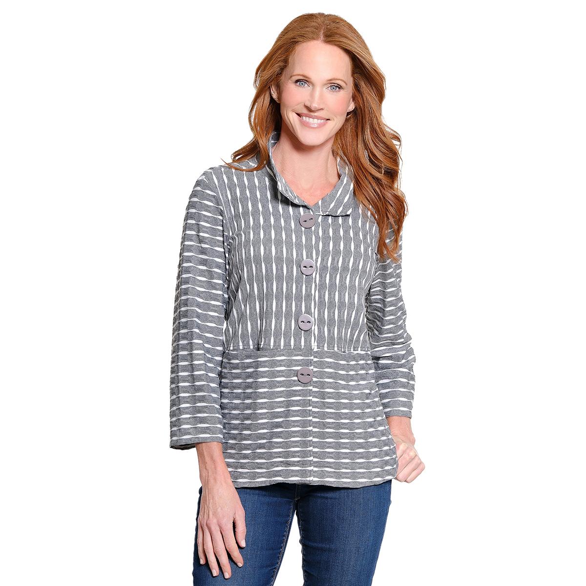 Click here for Plus Size Ali Miles 3/4 Sleeve Textured Stripe Blo... prices