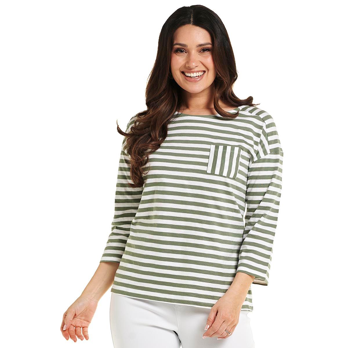 Click here for Womens Erika 3/4 Sleeve Newport Stripe Tee prices