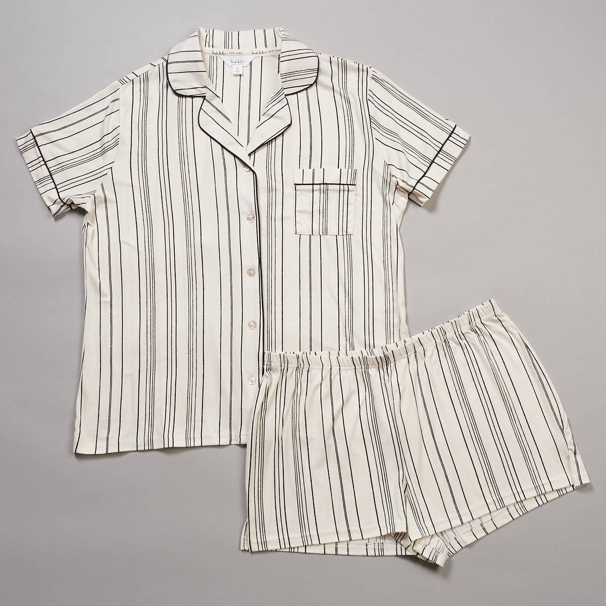 Click here for Womens Nicole Miller Peached Stripe Notch Collar P... prices