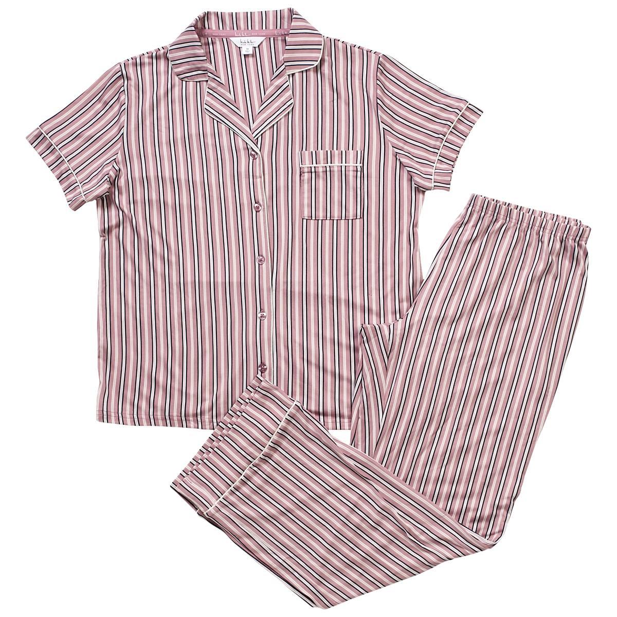 Click here for Womens Nicole Miller Peached Stripe Notch Collar P... prices