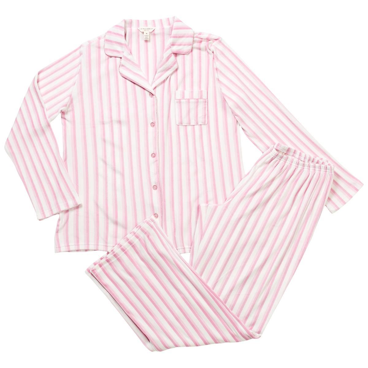 Click here for Womens Laura Ashley Pink & White Stripe Pajama Set prices