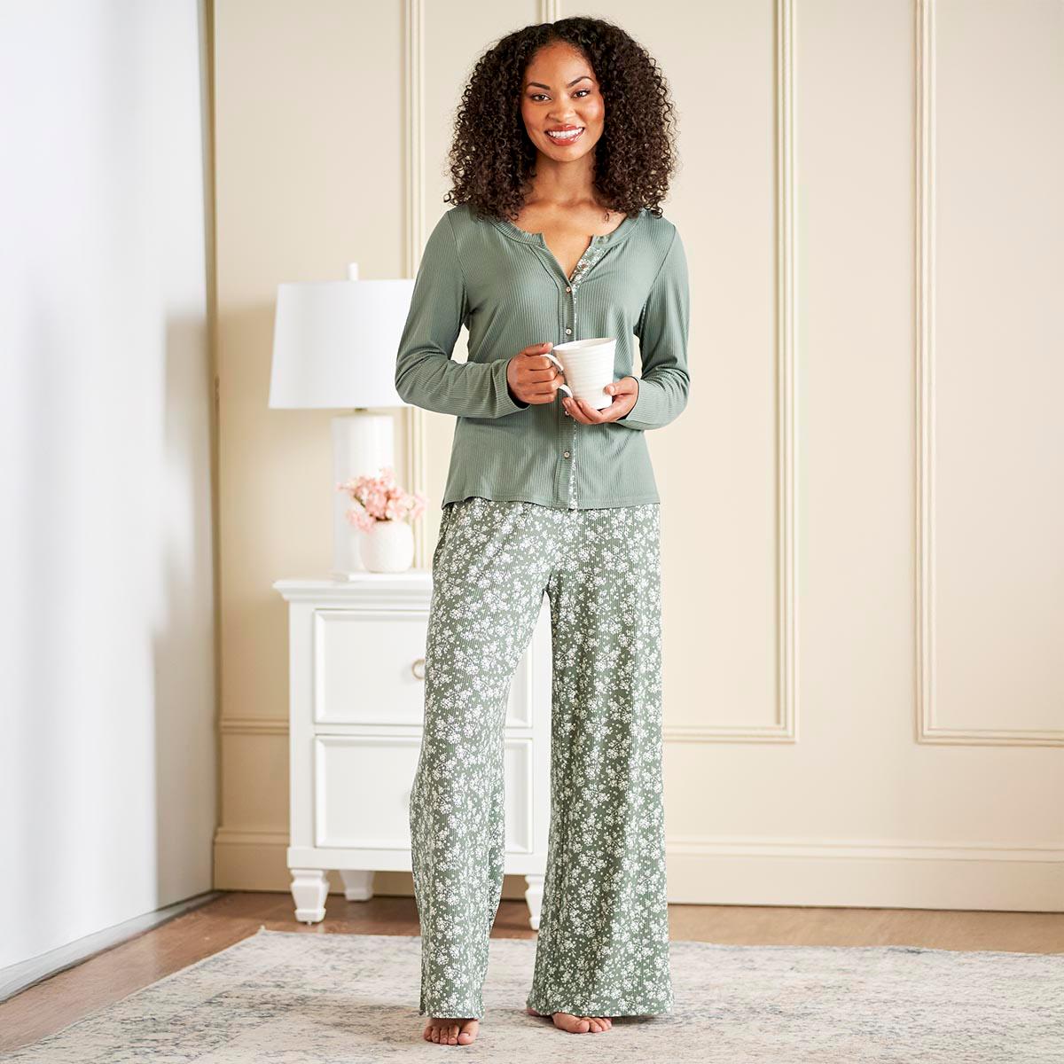 Click here for Womens Laura Ashley Long Sleeve Rib Henley Pajama... prices