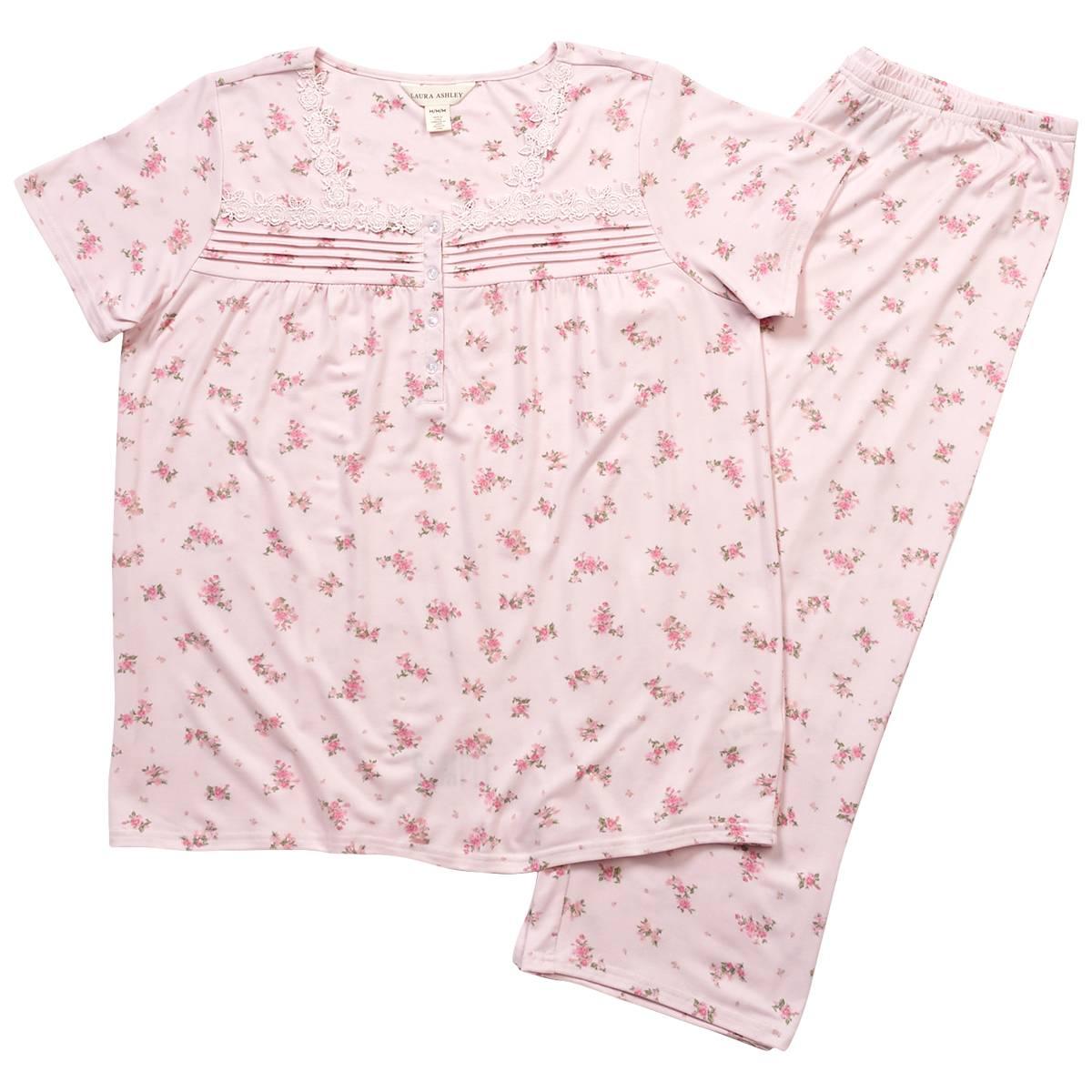 Click here for Womens Laura Ashley Tossed Ditsy Lace Trim Capri P... prices