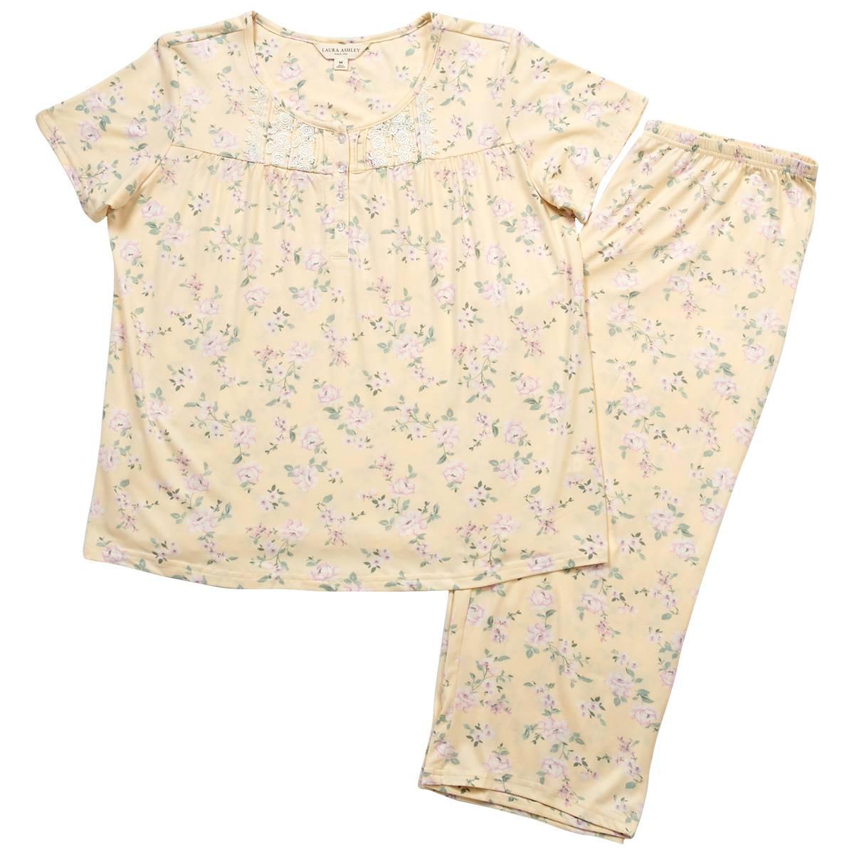 Click here for Womens Laura Ashley Floral Lace Henley Capri Pajam... prices