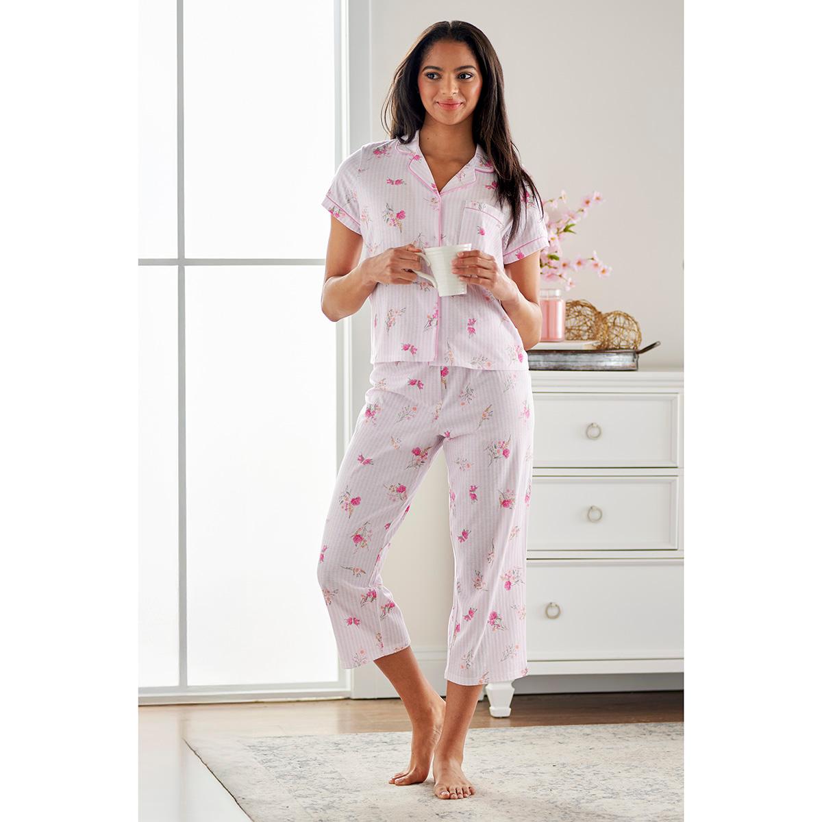 Click here for Womens Laura Ashley Floral Stripe Boxy Capri Pajam... prices