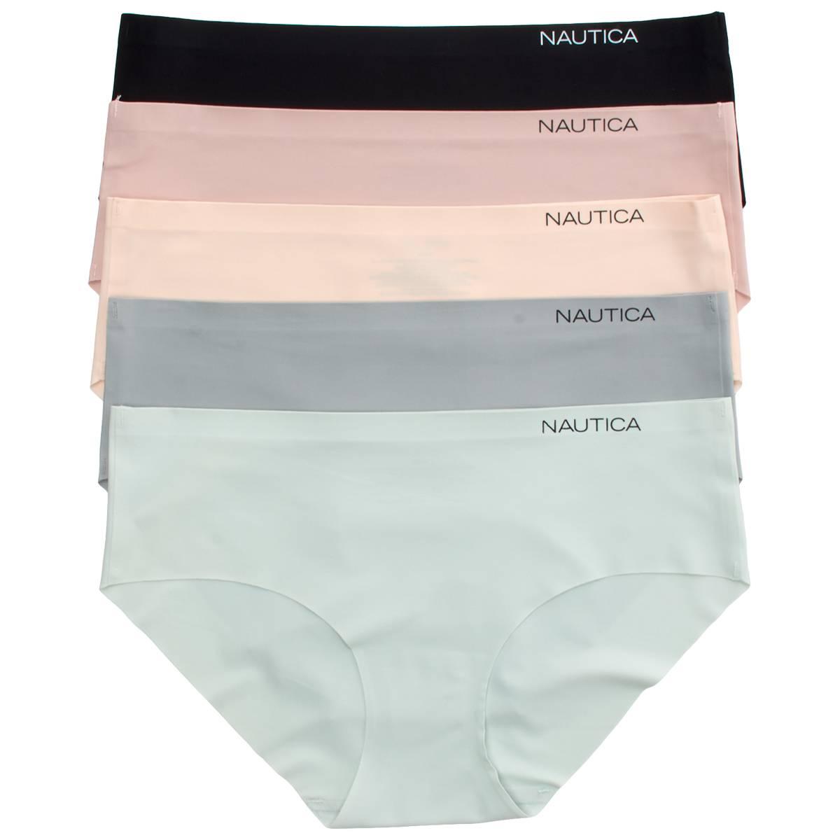 Click here for Womens Nautica 5pk. Raw Cut Leg Laser Hipsters - N... prices
