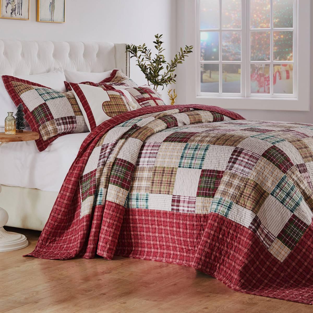 Greenland Home Fashions Oxford Traditional Plaid 3-Pc. Bedspread Set  King - Red