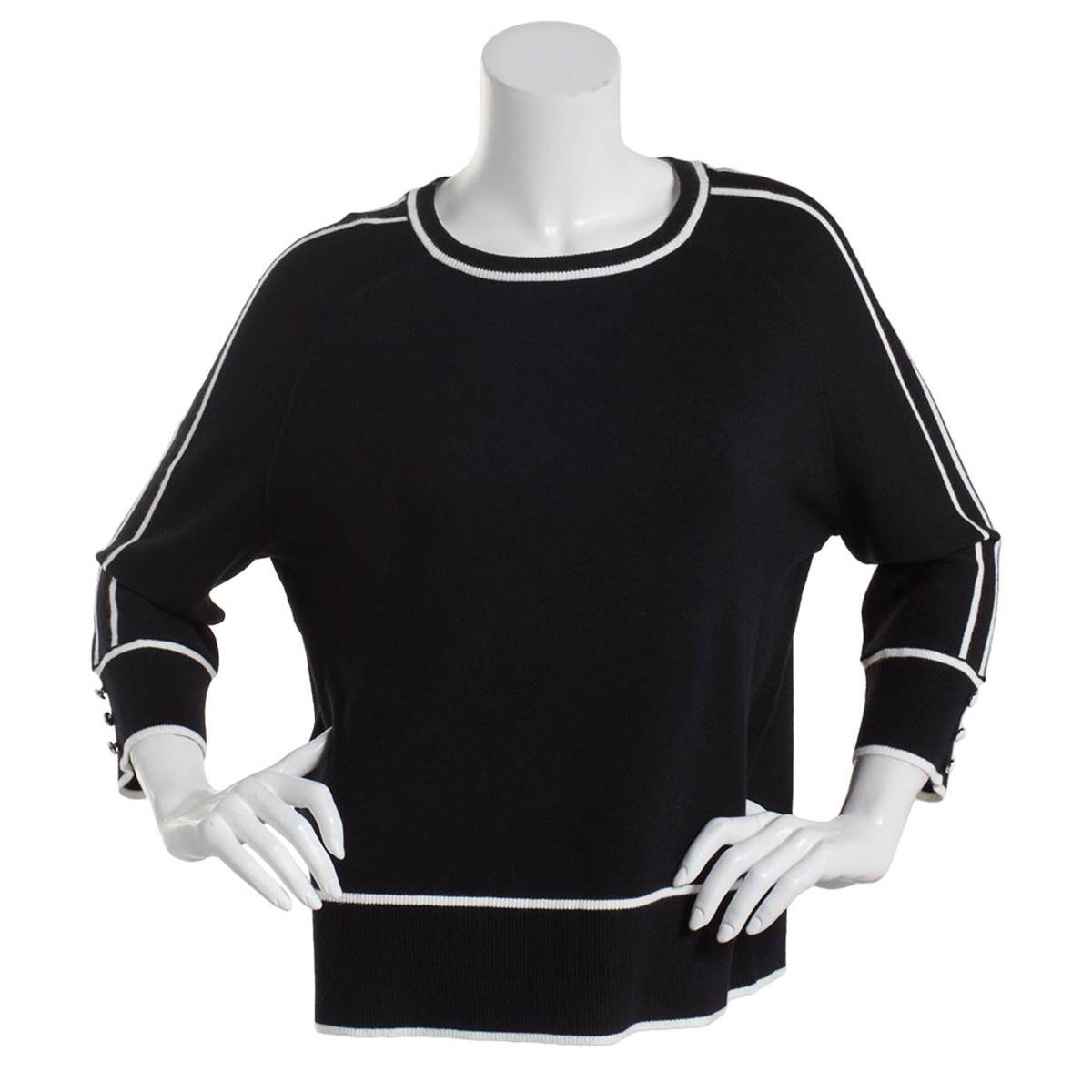 Click here for Petite  Retrology 3/4 Sleeve Striped Tipped Sweate... prices