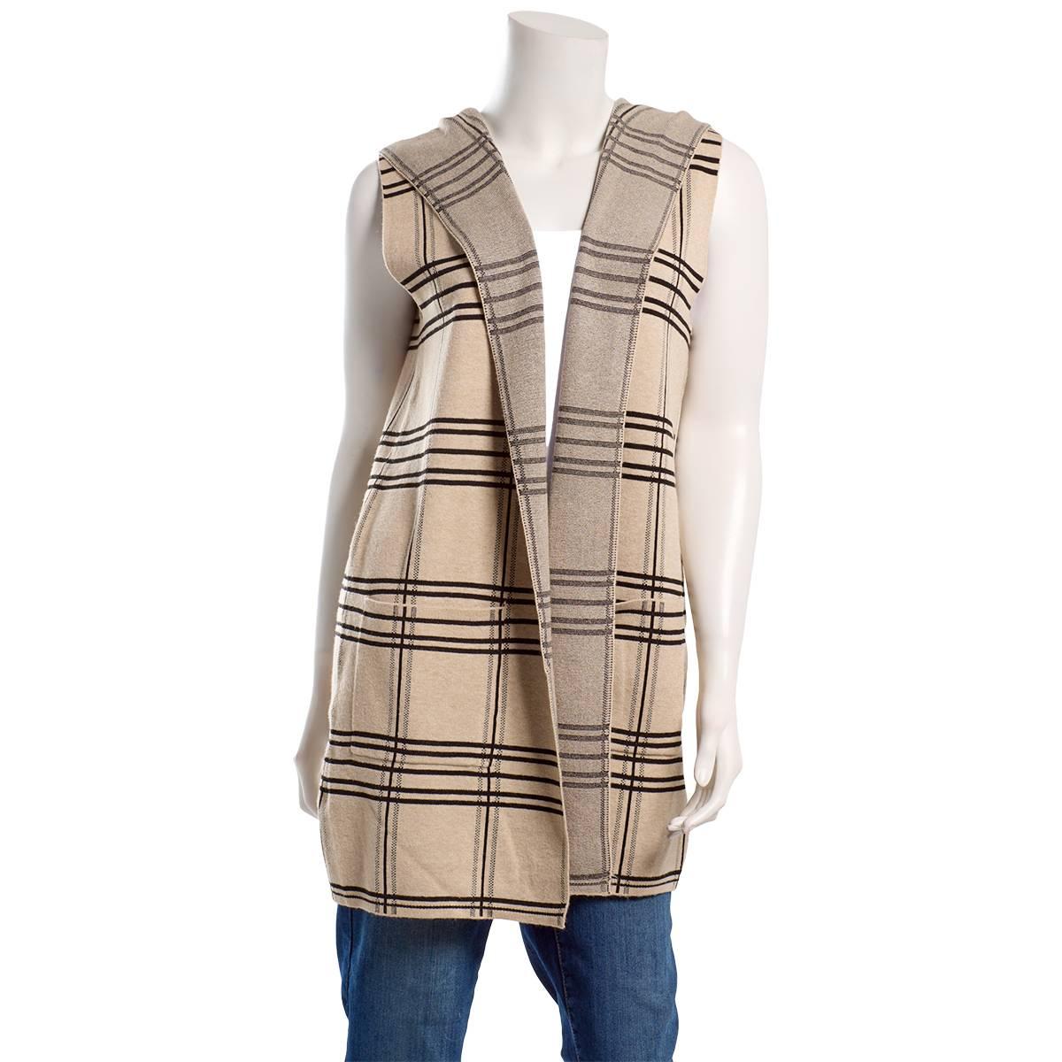 Click here for Womens Love Scarlett Sleeveless Hooded Plaid Pocke... prices