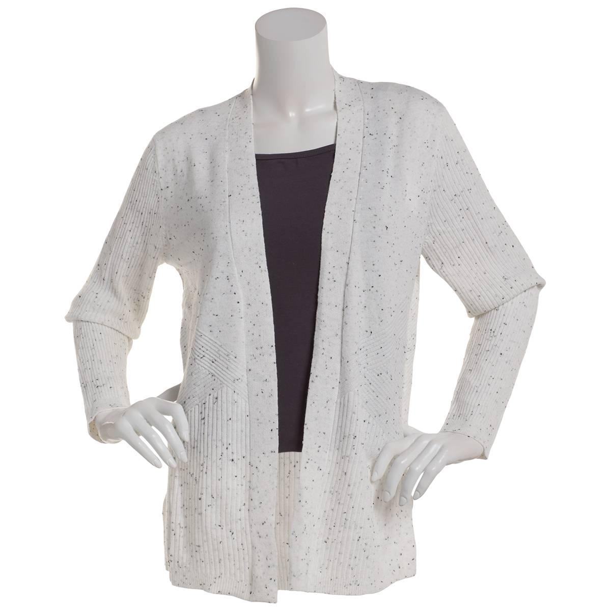 Womens 89th & Madison Long Sleeve Flecked Rib Open Front Cardigan