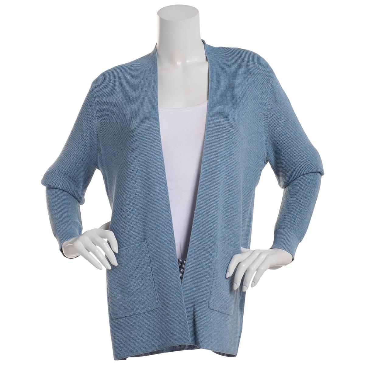 Womens 89th & Madison Waffle Stitch Open Front w/Pockets Cardigan