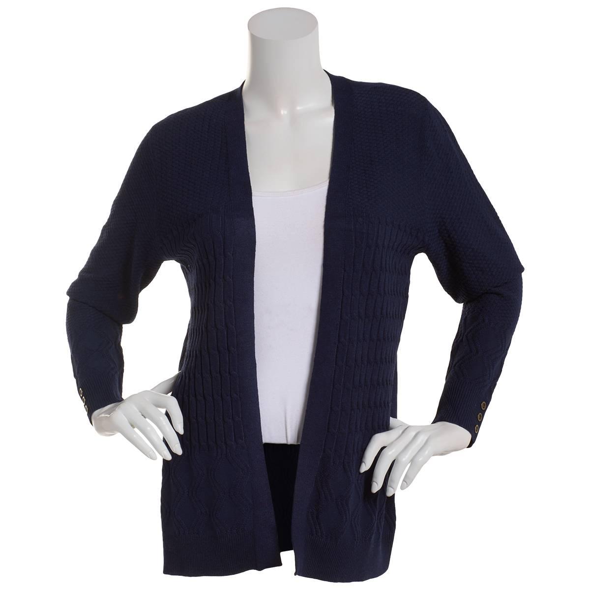 Click here for Womens 89th & Madison Mixed Cable Knit Open Front... prices