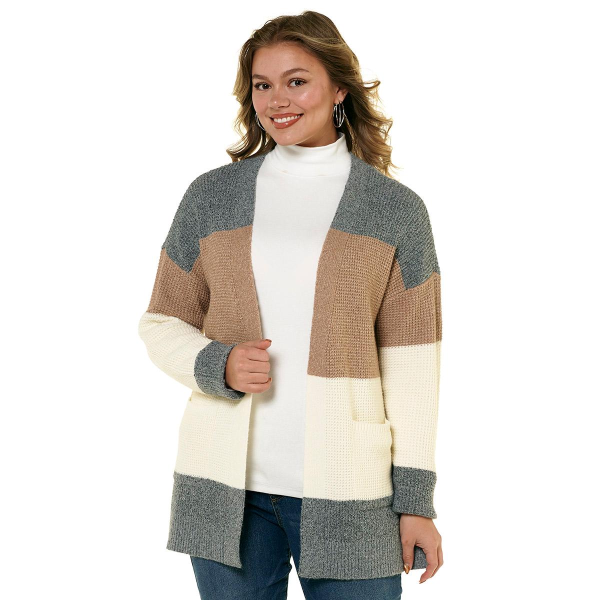 Click here for Womens 89th & Madison Waffle Stripe 2 Pocket Cardi... prices