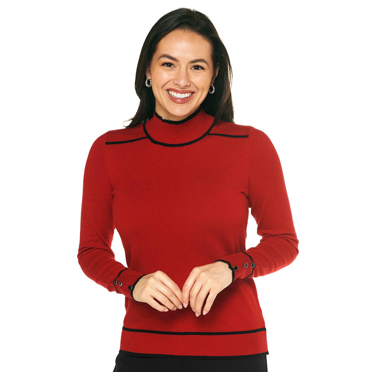 Womens Retrology Mock Neck Sweater with Piping