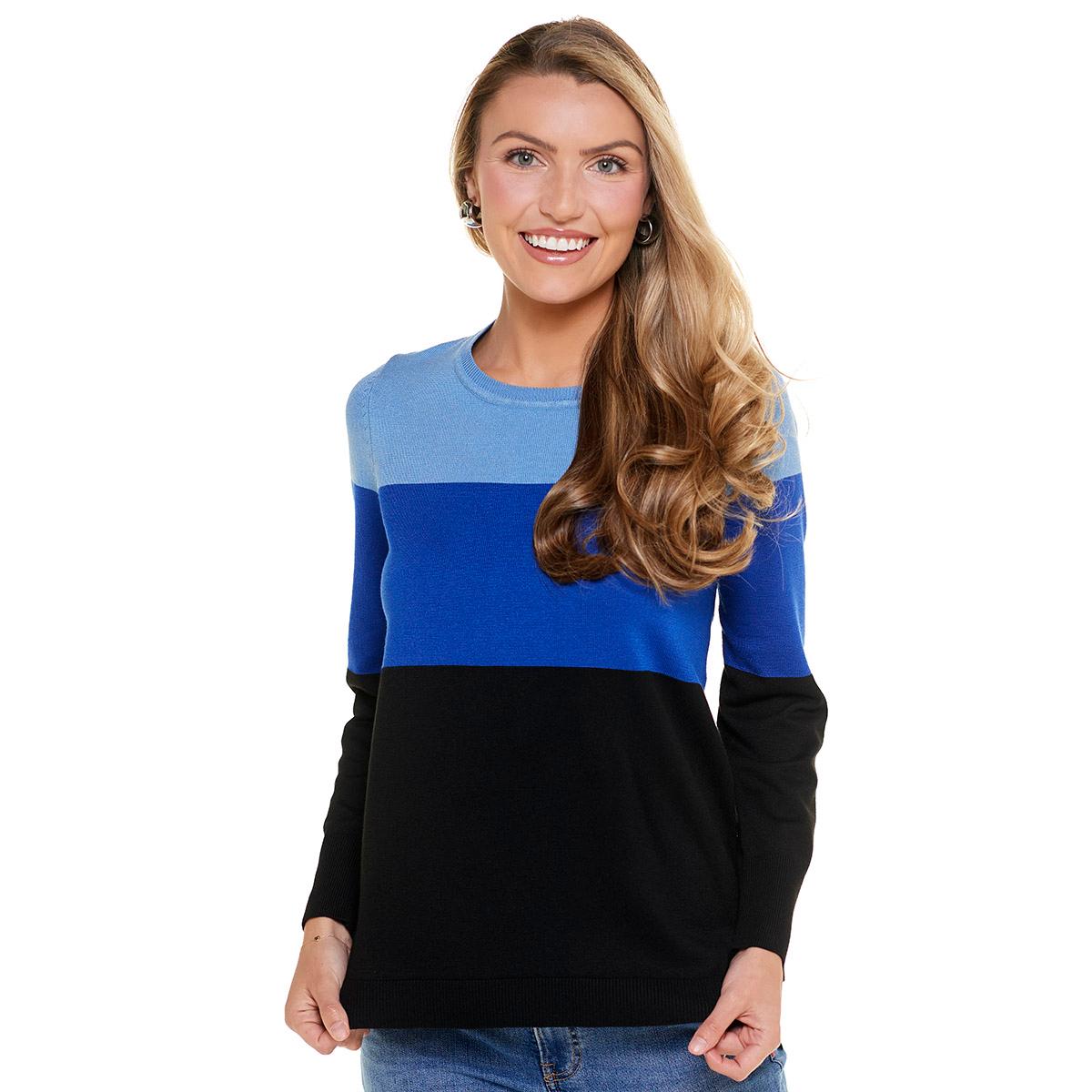 Click here for Petite Retrology  Color Block Crew Neck Sweater prices
