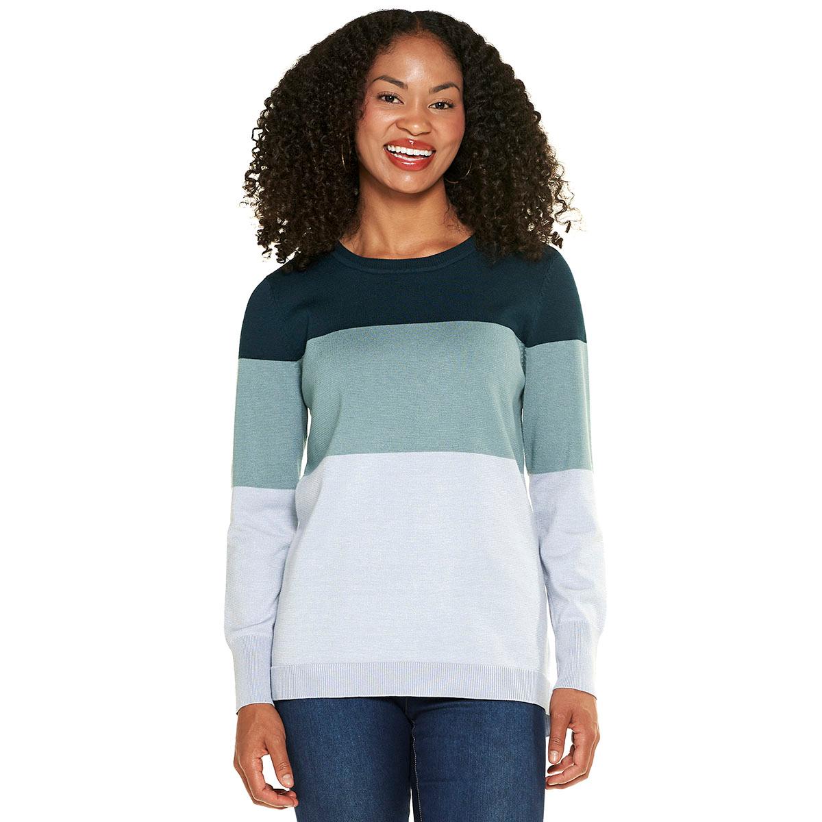 Click here for Petite Retrology  Color Block Crew Neck Sweater prices