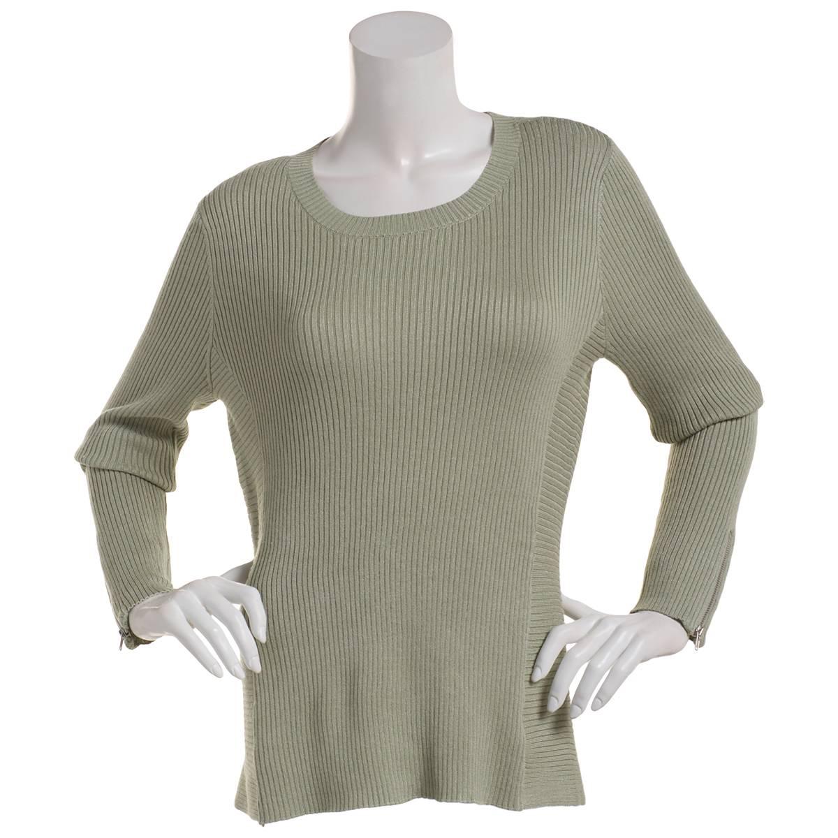 Click here for Womens Retrology Allover Rib Crew Neck Zipper Slee... prices
