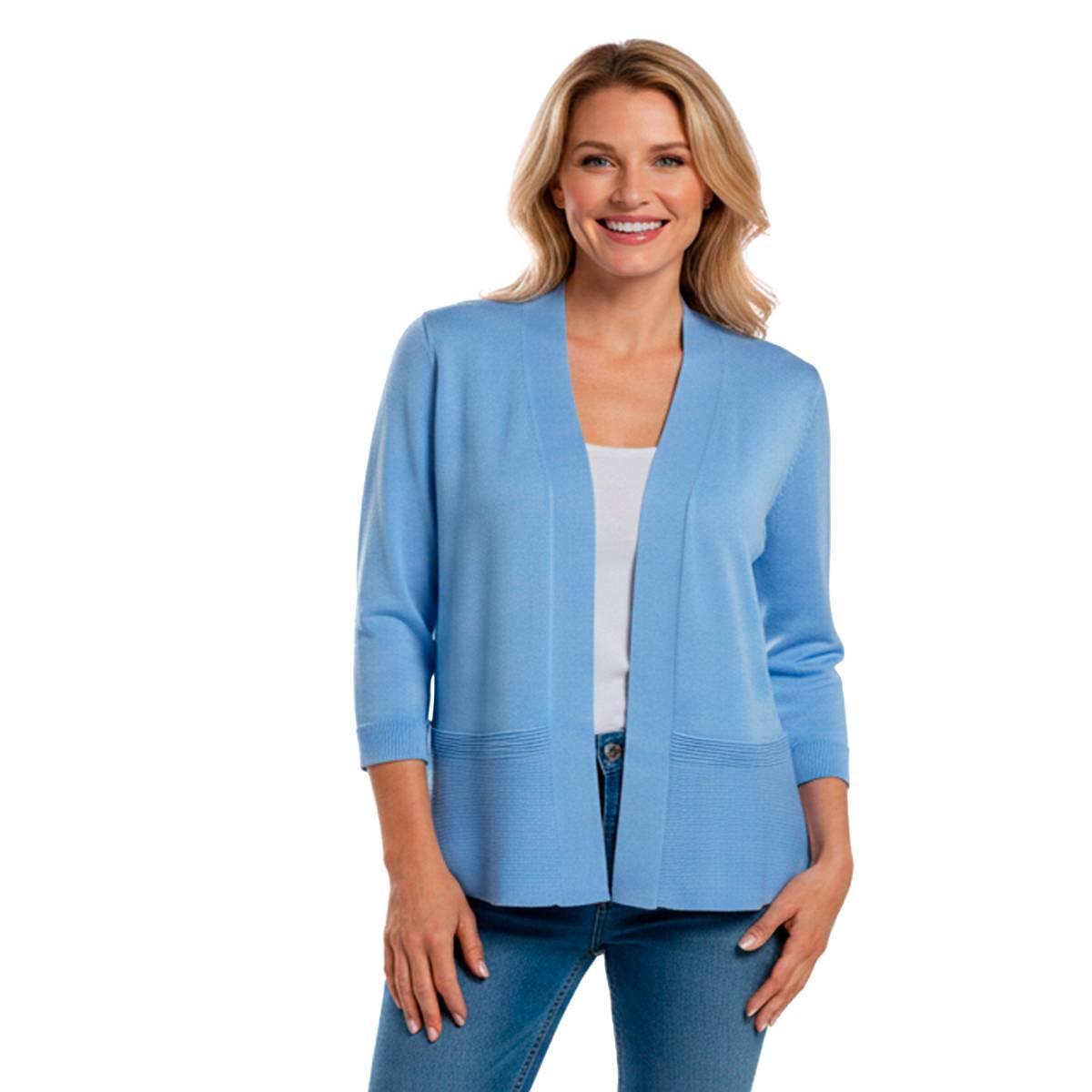 Click here for Plus Size 89th & Madison Peplum Hem 3/4 Sleeve Cro... prices