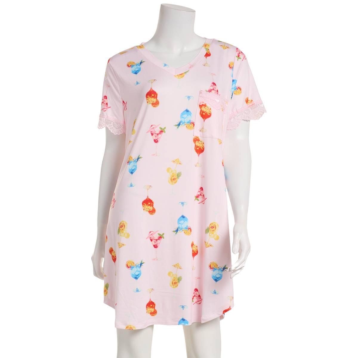 Womens 89th & Madison Short Sleeve Tropical Drinks Nightshirt