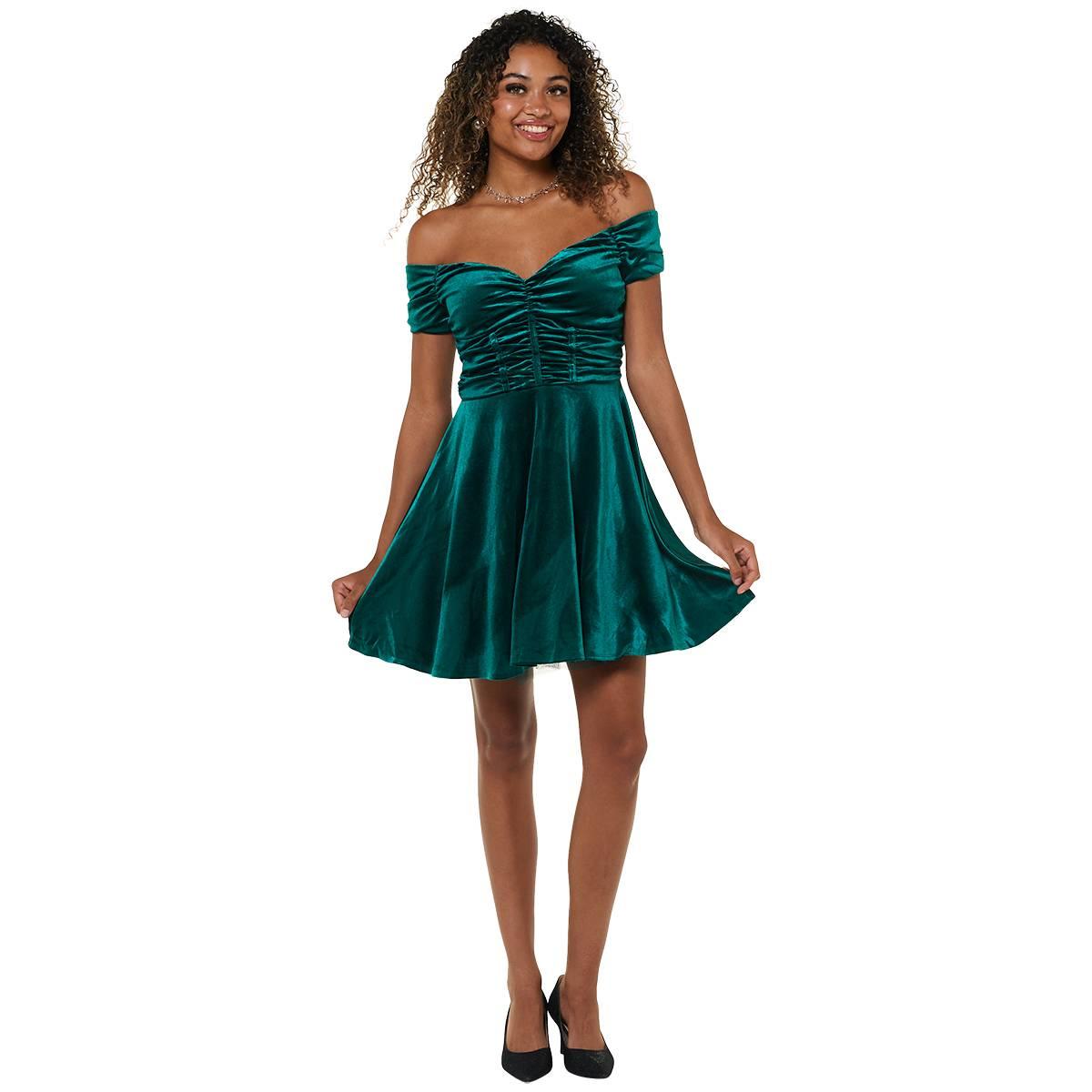 Click here for Juniors Emerald Sundae Velvet Off The Shoulder Ska... prices