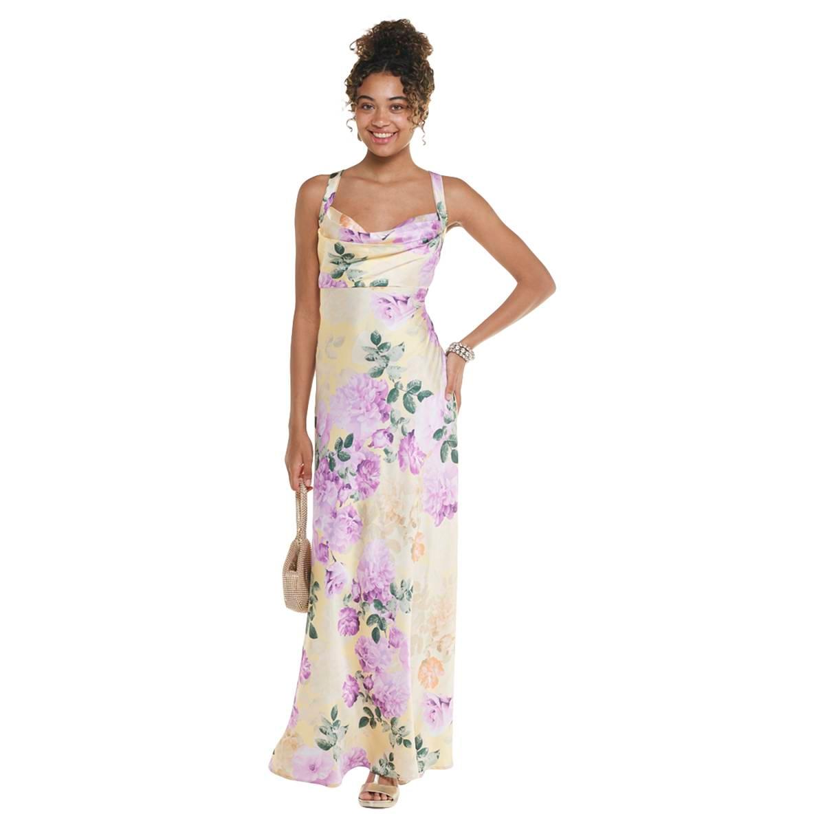 Click here for Juniors Emerald Sundae Floral Drape Neck A-Line Dr... prices