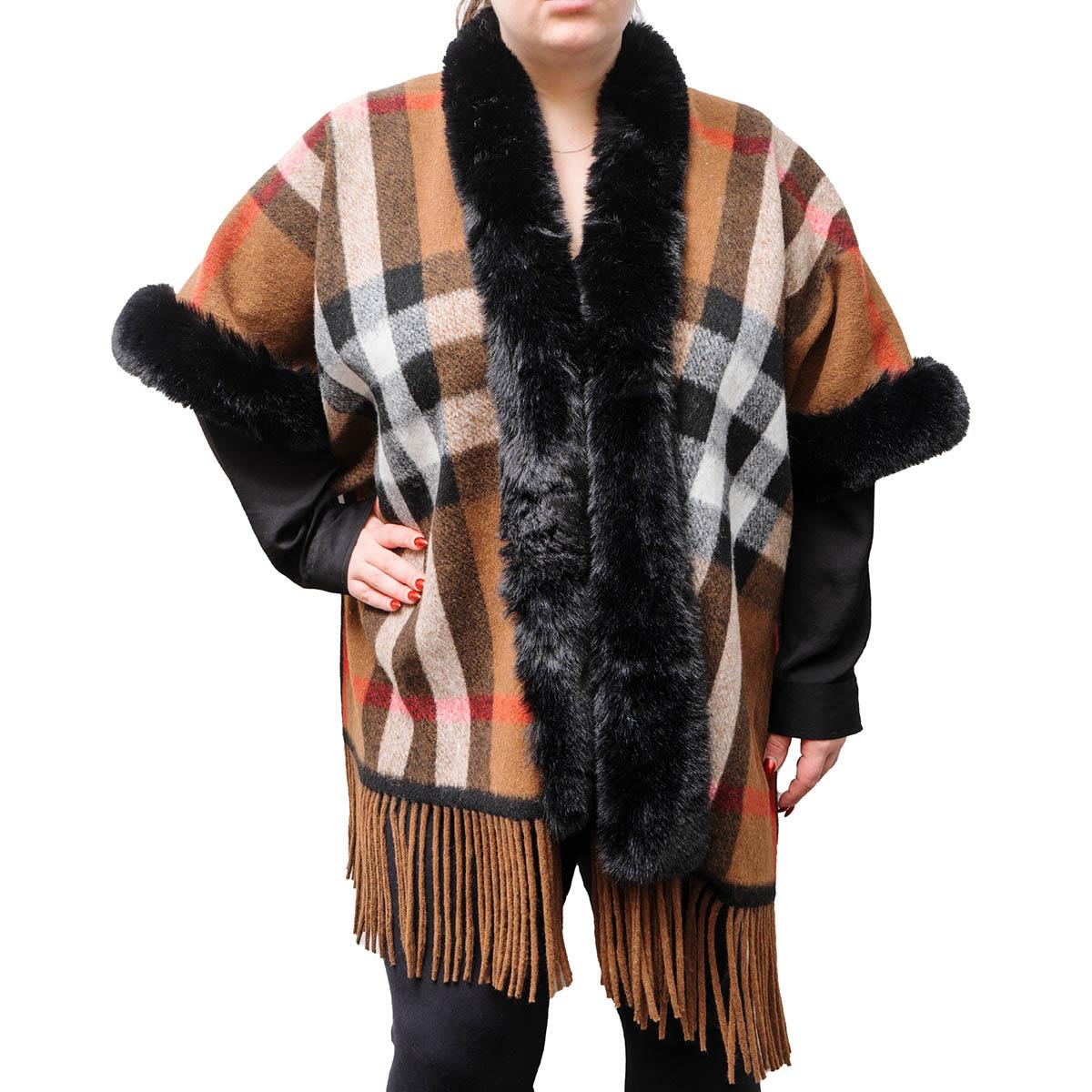 Click here for Womens Max Studio Plaid Faux Fur Collar & Cuff Rua... prices