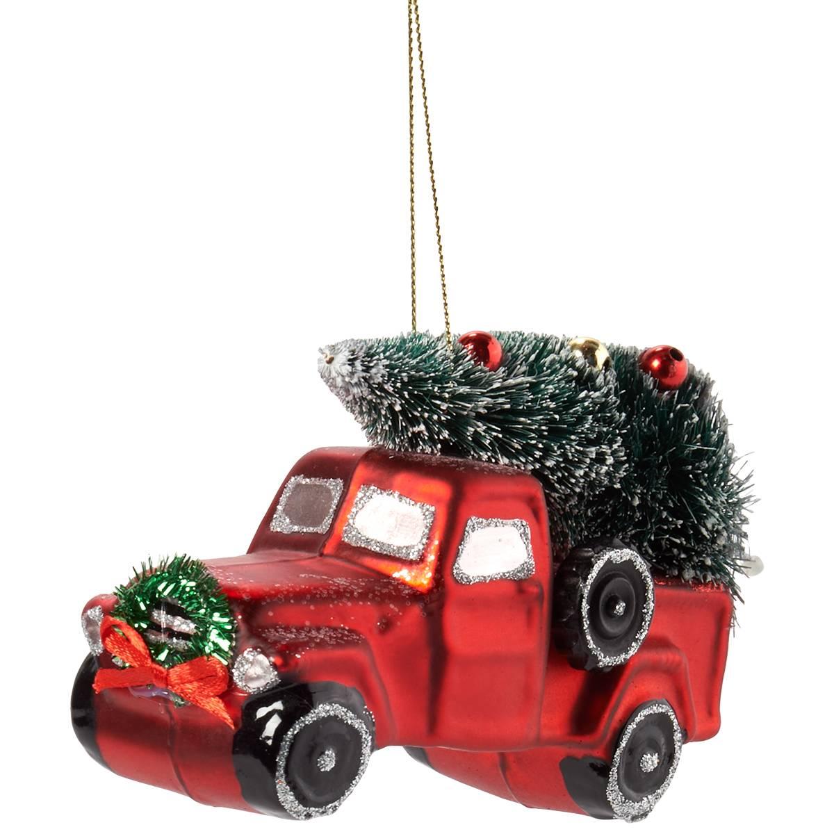 Click here for Snowy Red Pickup Truck Glass Ornament prices
