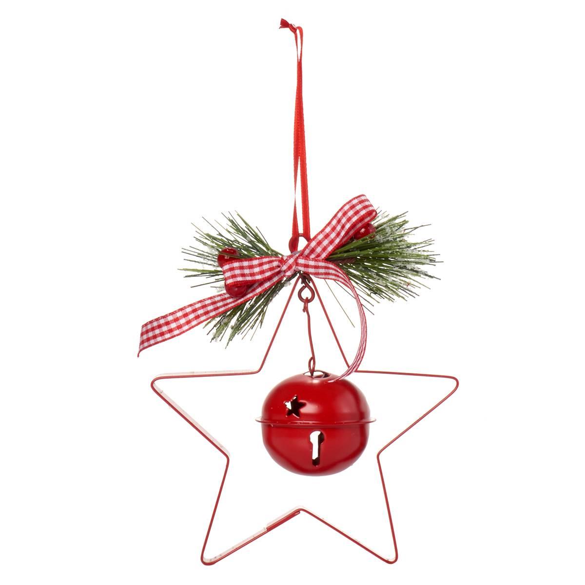 Click here for Metal Star with Bell/Bow/Snowy Greens/Berries Orna... prices