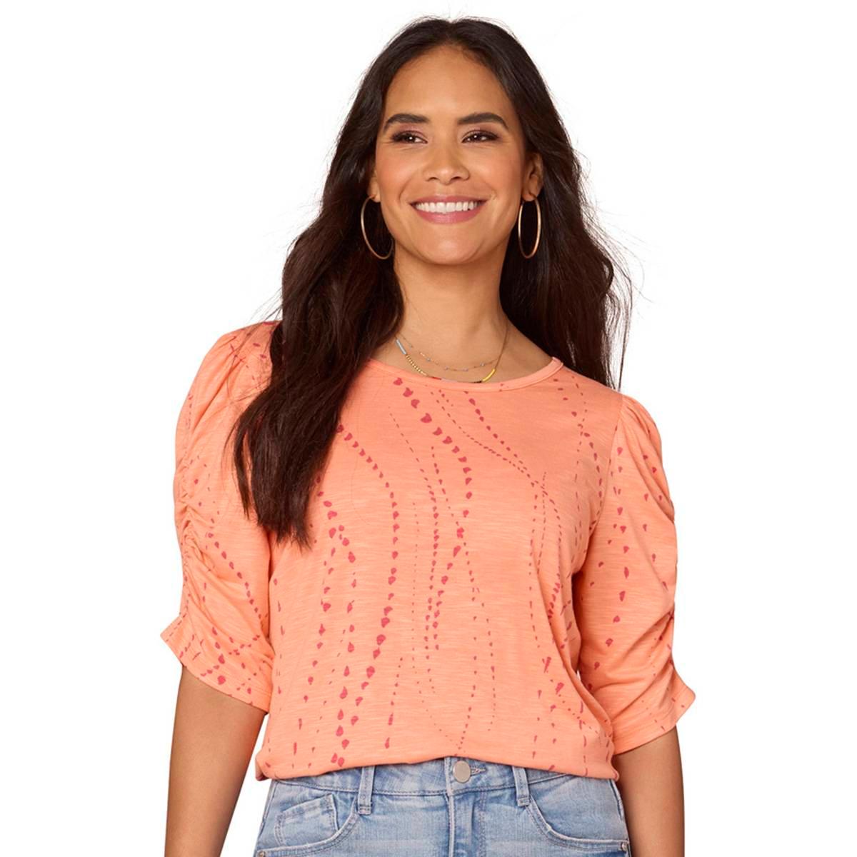 Click here for Plus Size Democracy Ruched Sleeve Back Keyhole Blo... prices