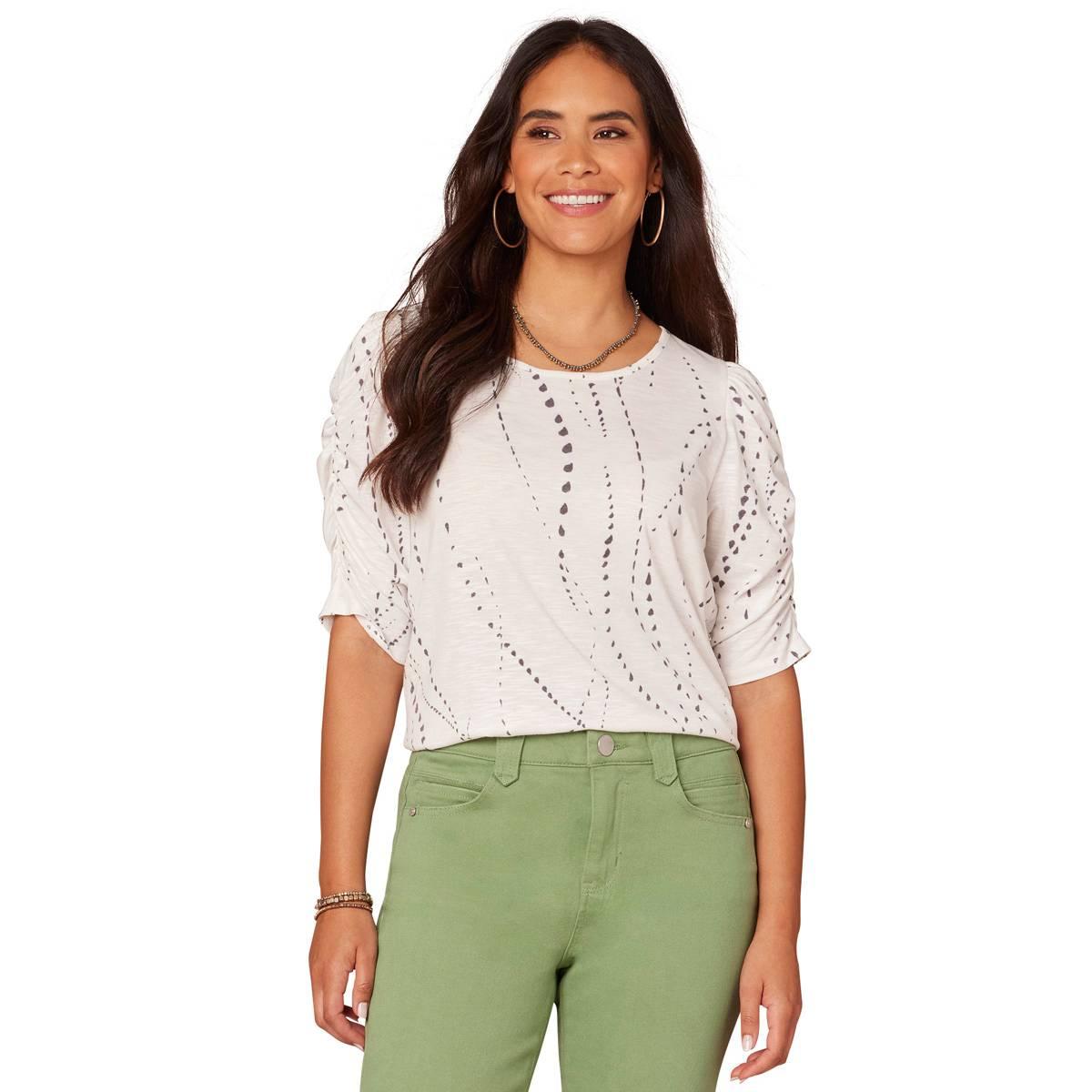 Click here for Womens Democracy Ruched Sleeve Back Keyhole Blouse prices