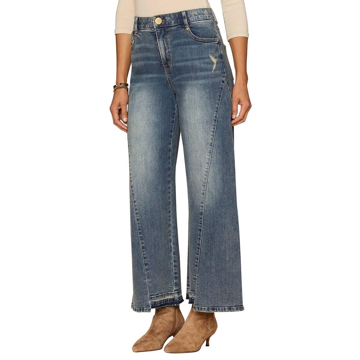 Democracy Womens Skyrise Wide-Leg Jeans - Mid Blue Artisanal
