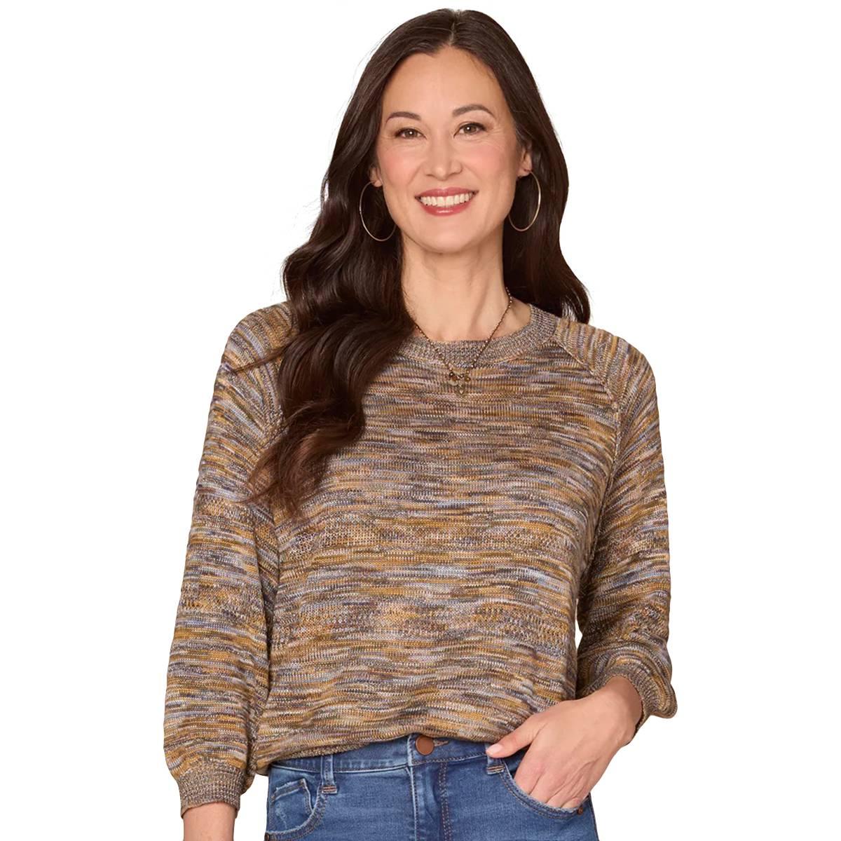 Democracy Womens Space Dye Round-Neck Blouson-Sleeve Sweater - Golden Oli
