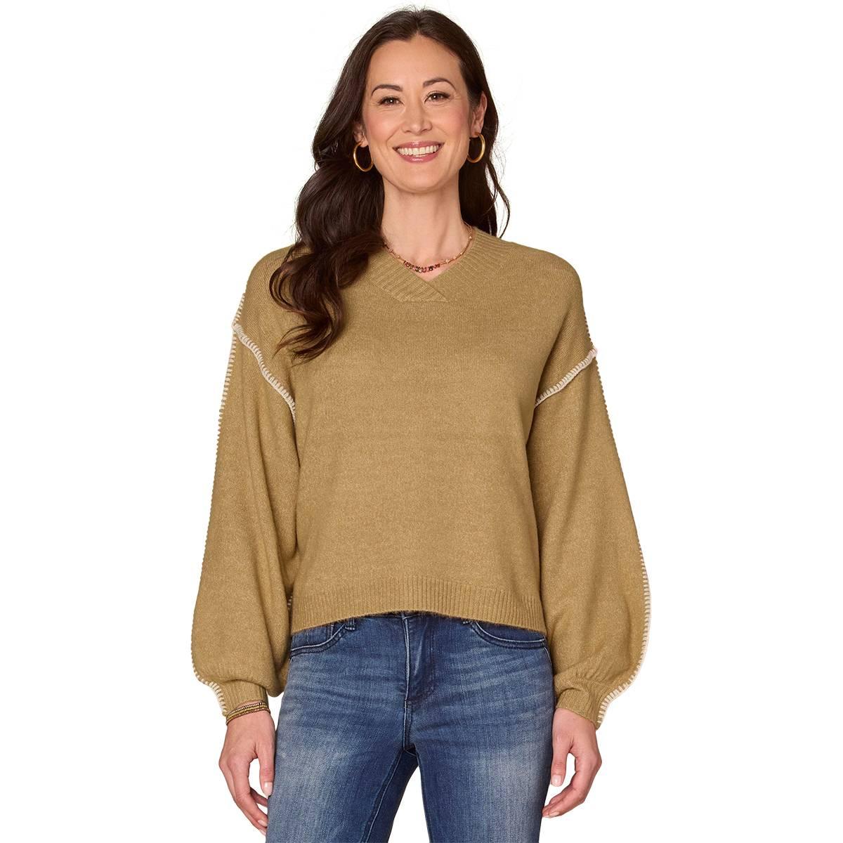 Click here for Womens Democracy Long Blouson Sleeve Blanket Stitc... prices