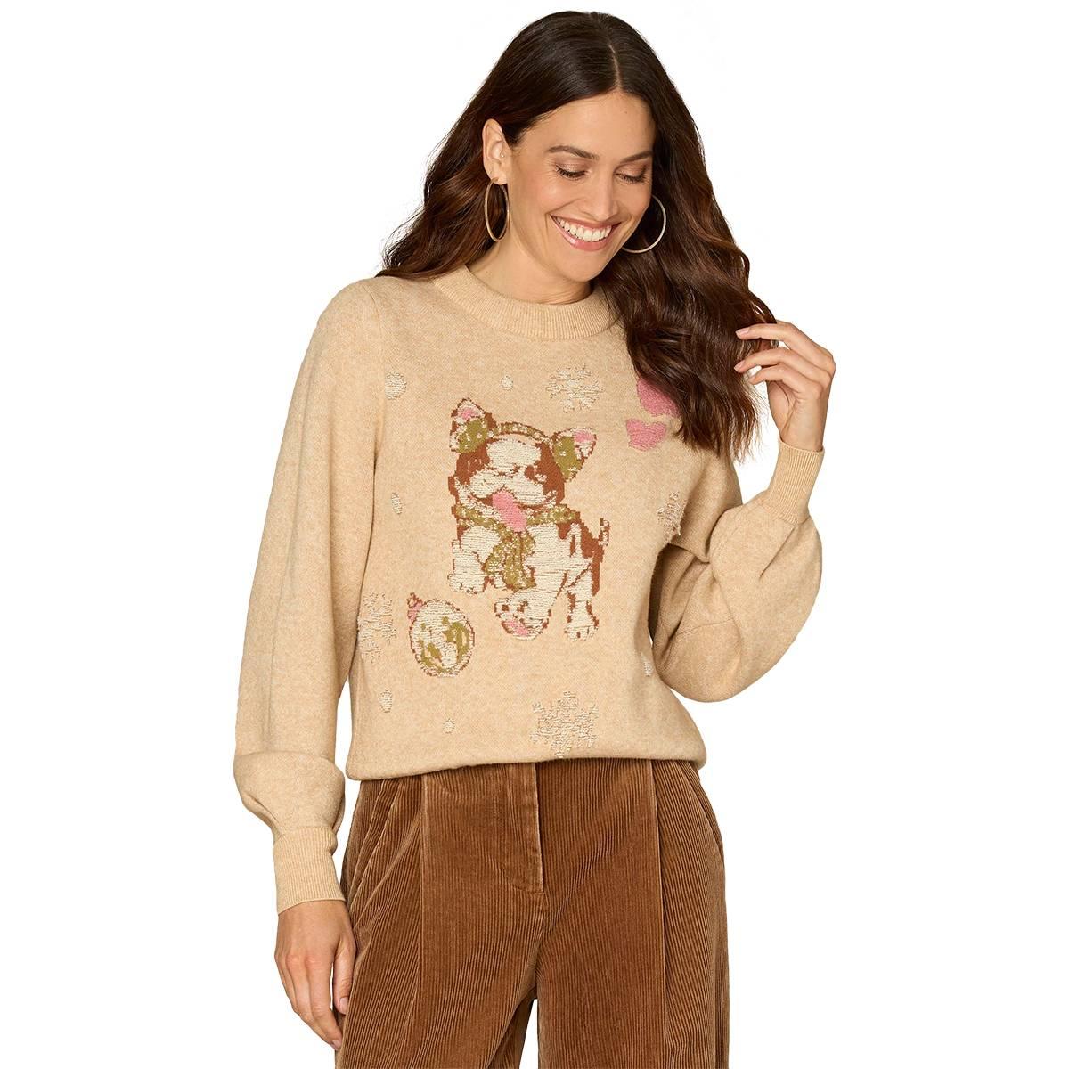Click here for Womens Democracy Long Sleeve Crew Neck Holiday Dog... prices