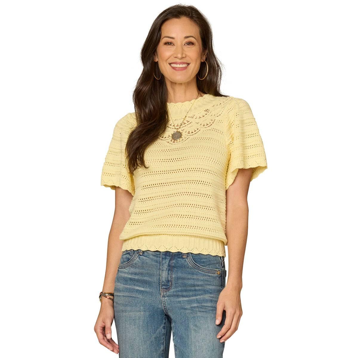 Click here for Petite Democracy Short Sleeve Scallop Edge Crochet... prices