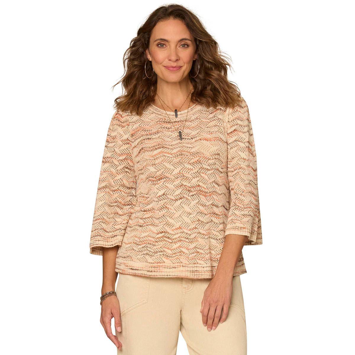 Click here for Womens Democracy 3/4 Bell Sleeve Space Dye Pointel... prices